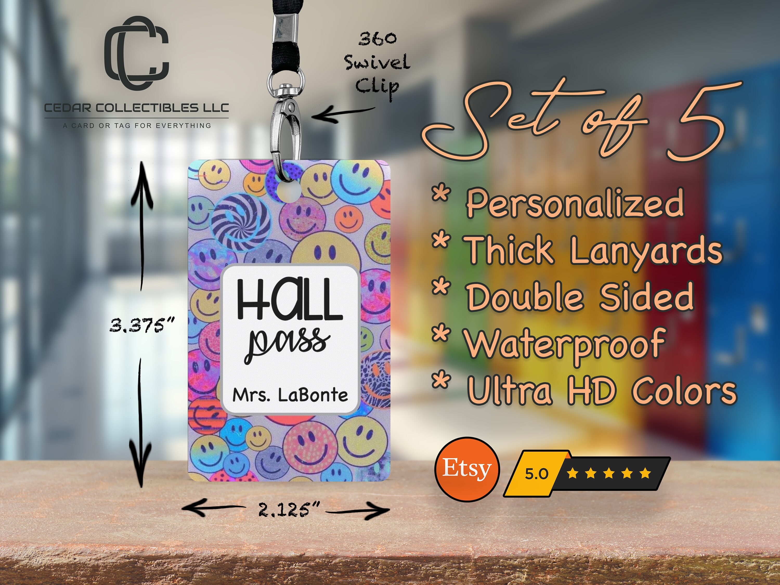 Set of 5 Hall Pass Student Pass Restroom Passes Teacher Hallway Passes ...