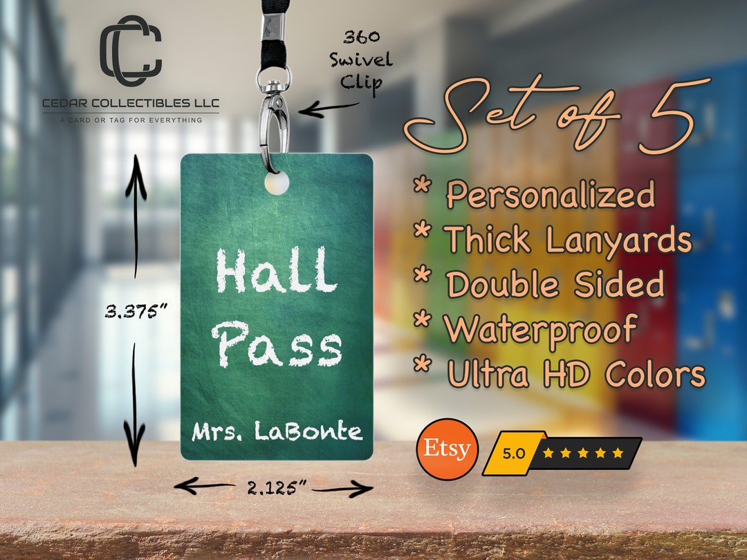 Personalized Chalkboard Hall Pass Set: Teacher Restroom Passes With ...