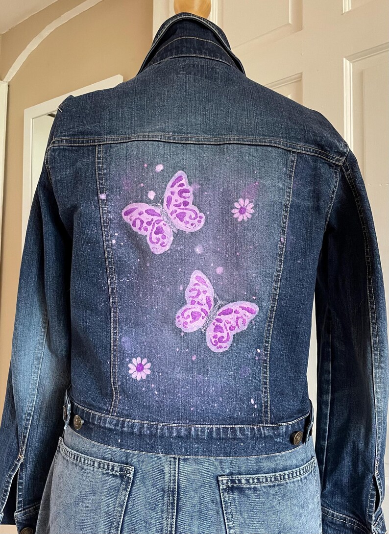 Hand-painted Butterfly Denim Jacket: Distressed Upcycled Boho Fashion ...