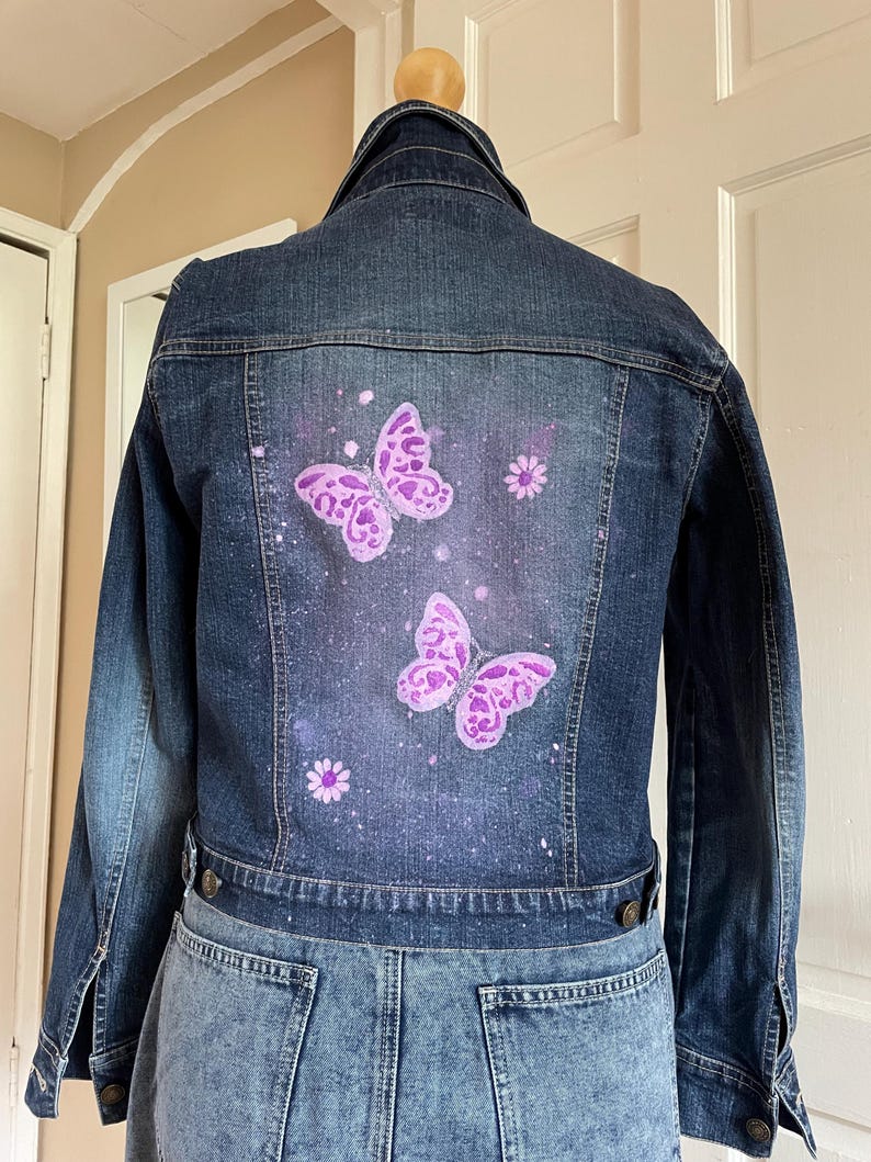 Hand-painted Butterfly Denim Jacket: Distressed Upcycled Boho Fashion ...