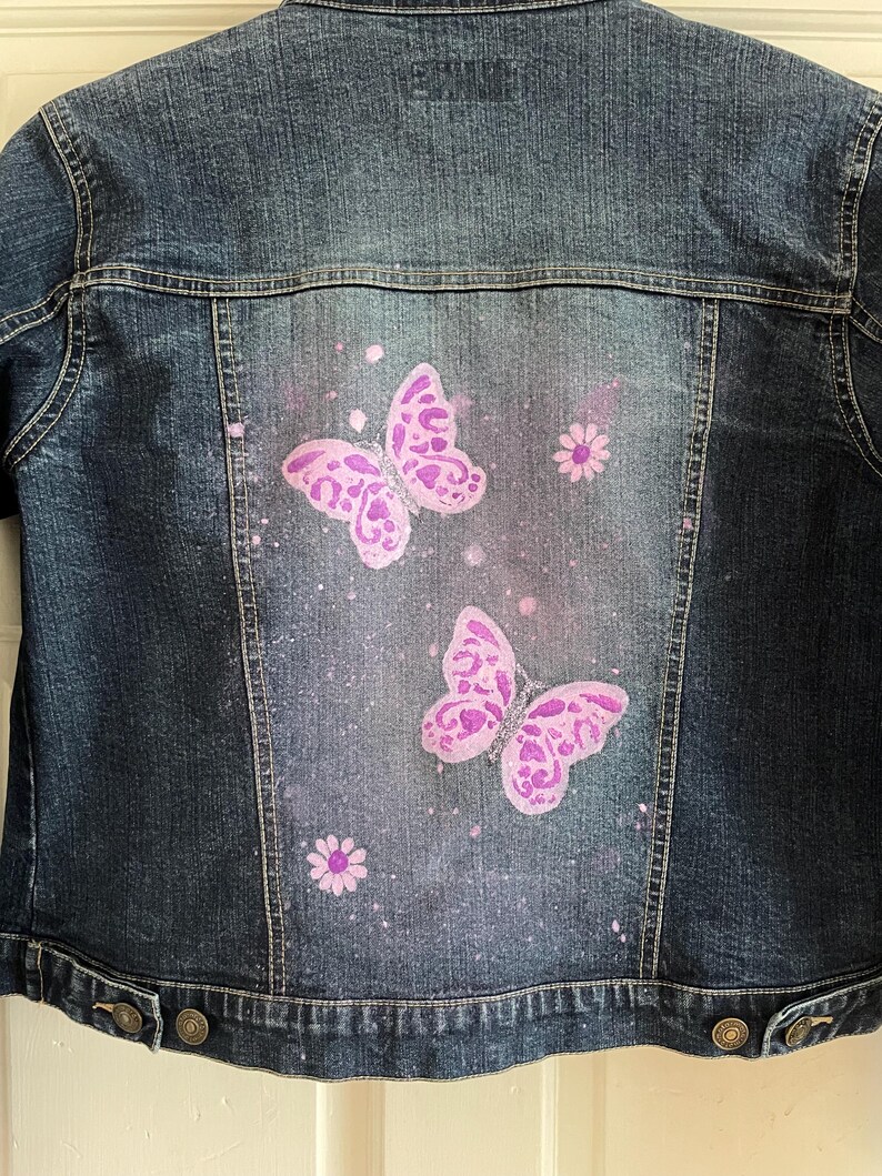 Hand-painted Butterfly Denim Jacket: Distressed Upcycled Boho Fashion ...
