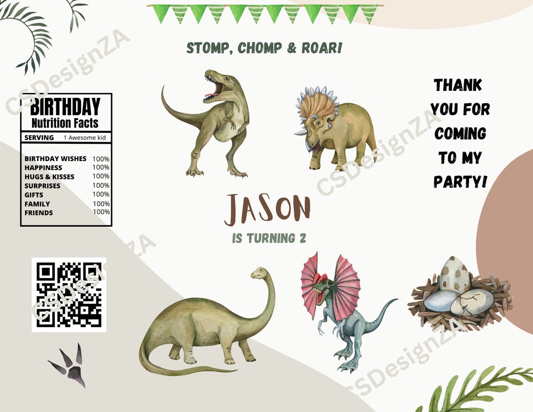 Dinosaur Roar Chip Bag Canva Template Instant Download - Etsy