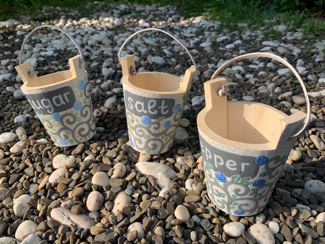 Mini Wooden Buckets for Salt, Pepper, Sugar – Rustic Kitchen Storage ...