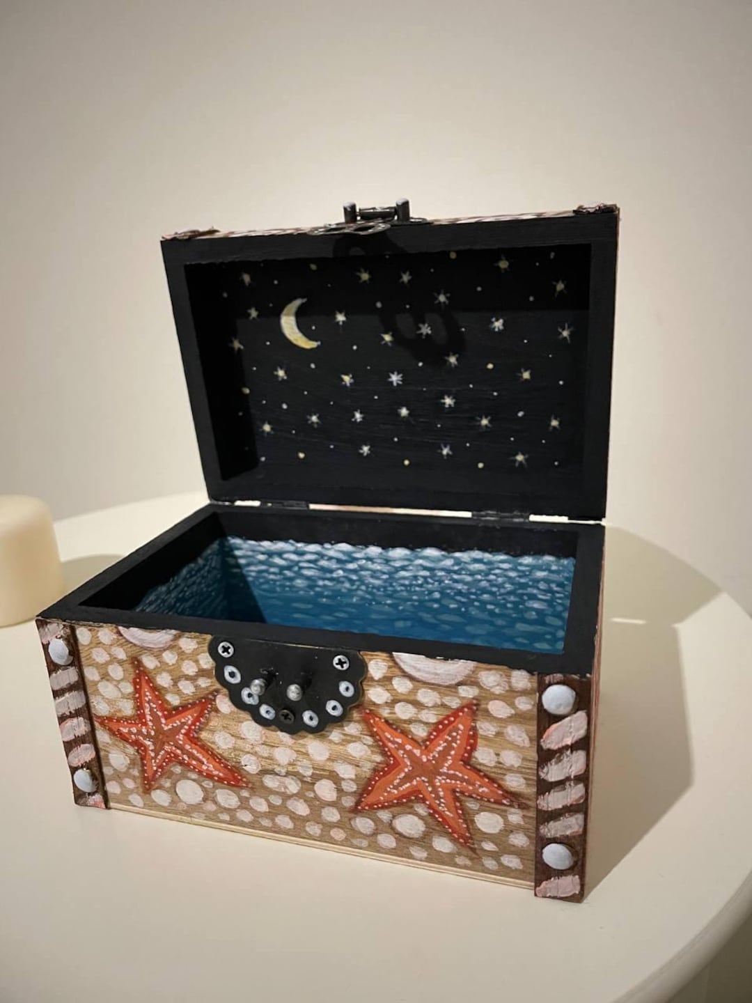 Hand-painted Wooden Jewelry Box – Crab Design Keepsake Box – Unique ...