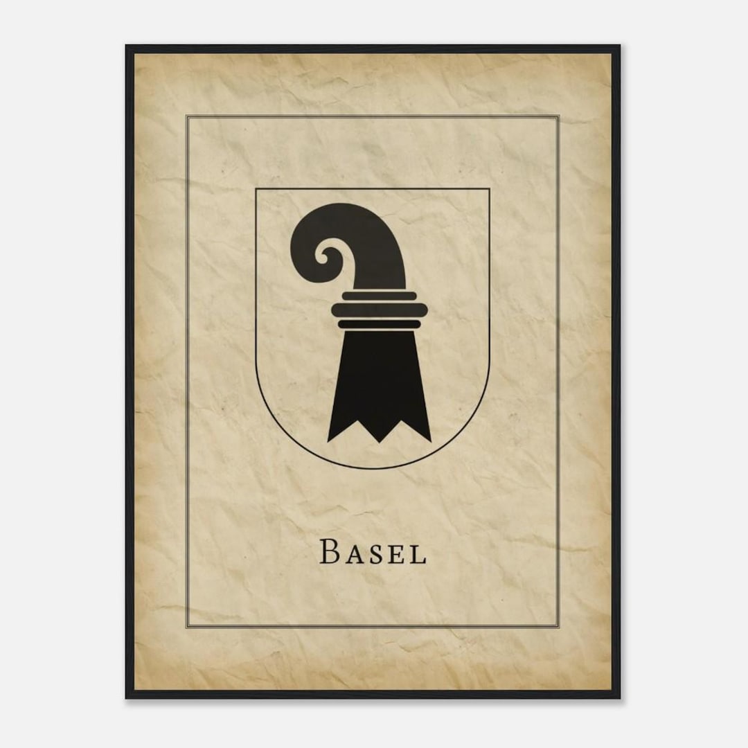 Wappen Basel Schweiz auf altem Papier - Poster mit Holzrahmen oder ...