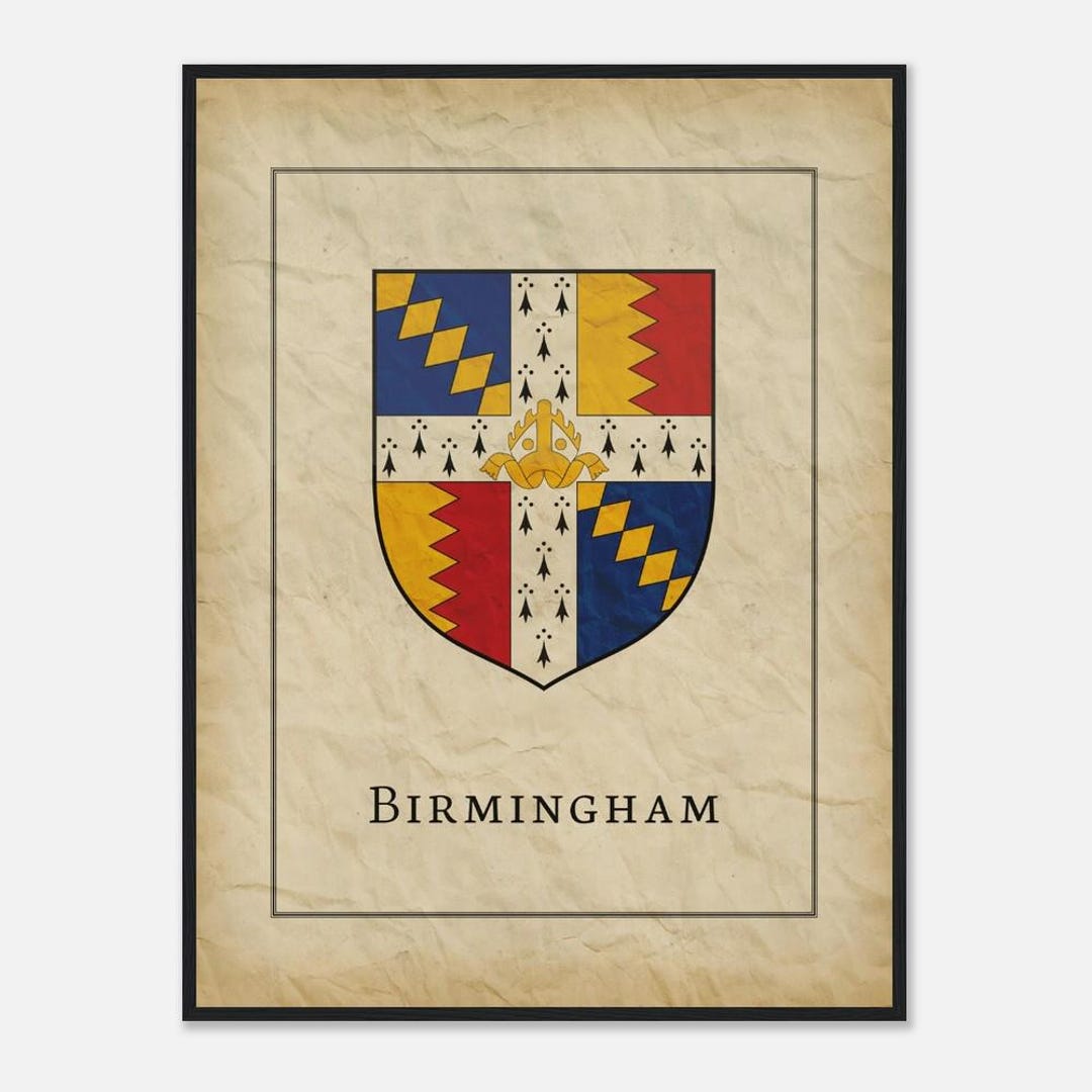 Coat of Arms Birmingham Great Britain England on Old Paper Poster With ...