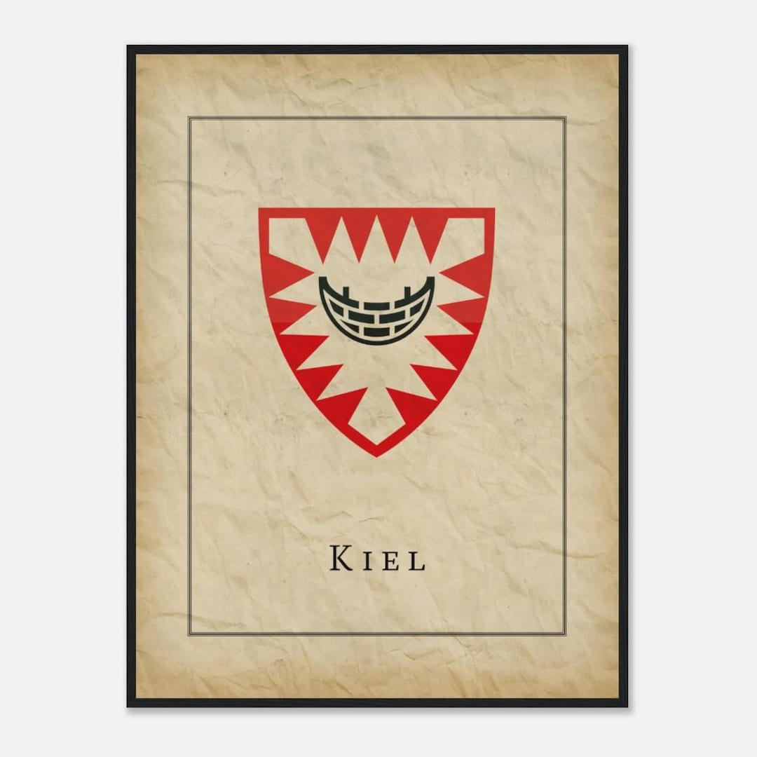 Coat of Arms Kiel Germany on Old Paper Poster With Wooden Frame or ...