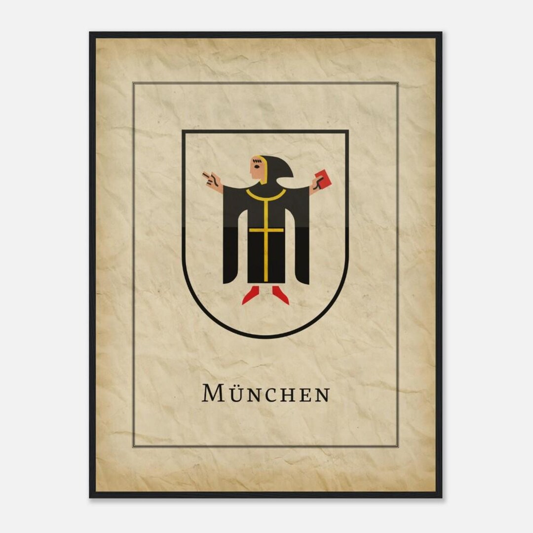 Coat of Arms Munich Germany on Old Paper - Poster With Wooden Frame or ...