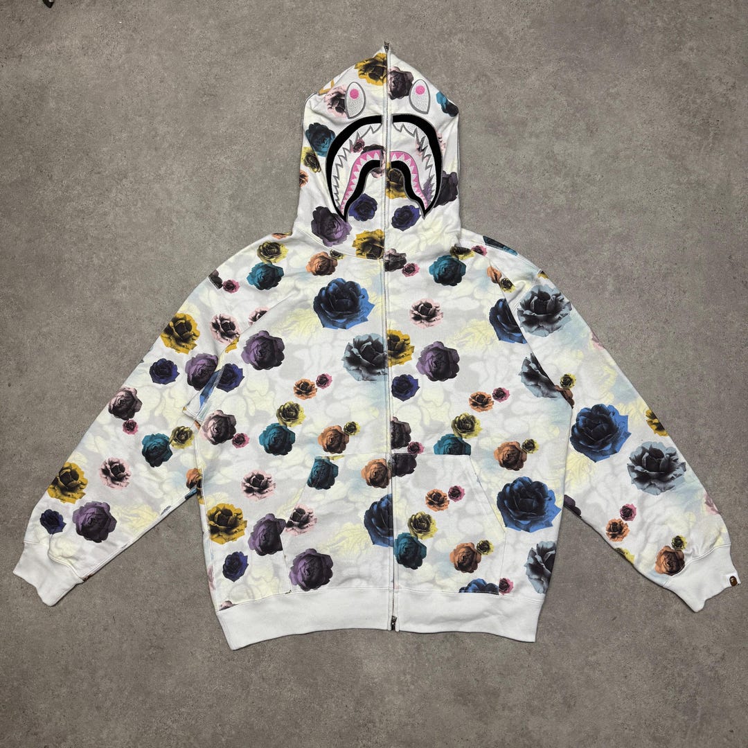Bape Floral Camo Shark Relaxed Fit Full Zip Hoodie Size XL White - Etsy