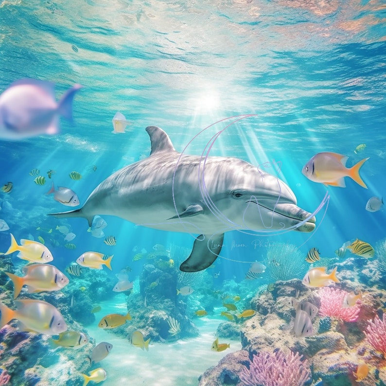 FIVE Mermaid Dolphin Backgrounds - Etsy