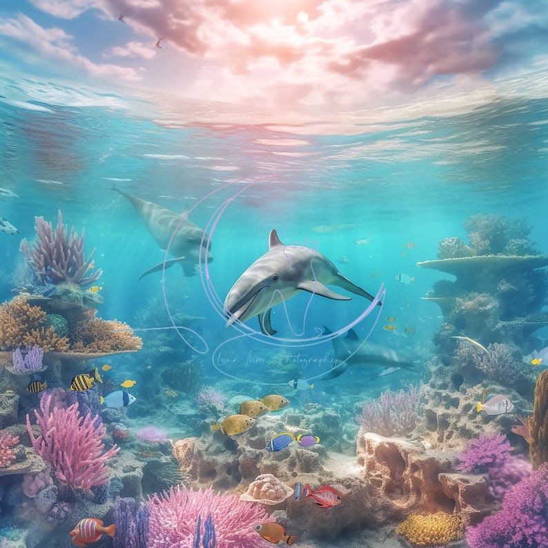 FIVE Mermaid Dolphin Backgrounds - Etsy