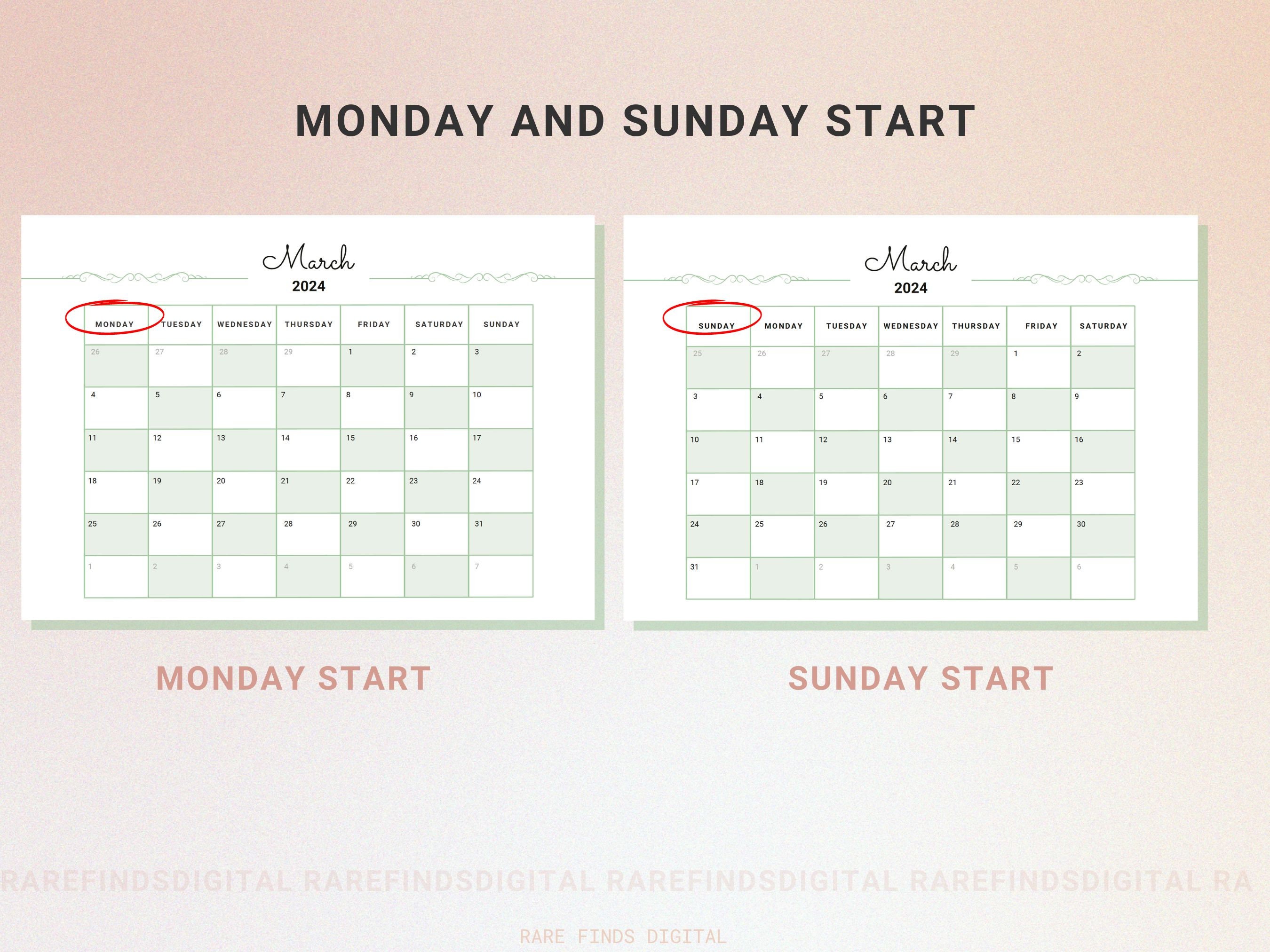 2024 Monthly Calendar Planner Bundle Landscape Sunday Start - Etsy