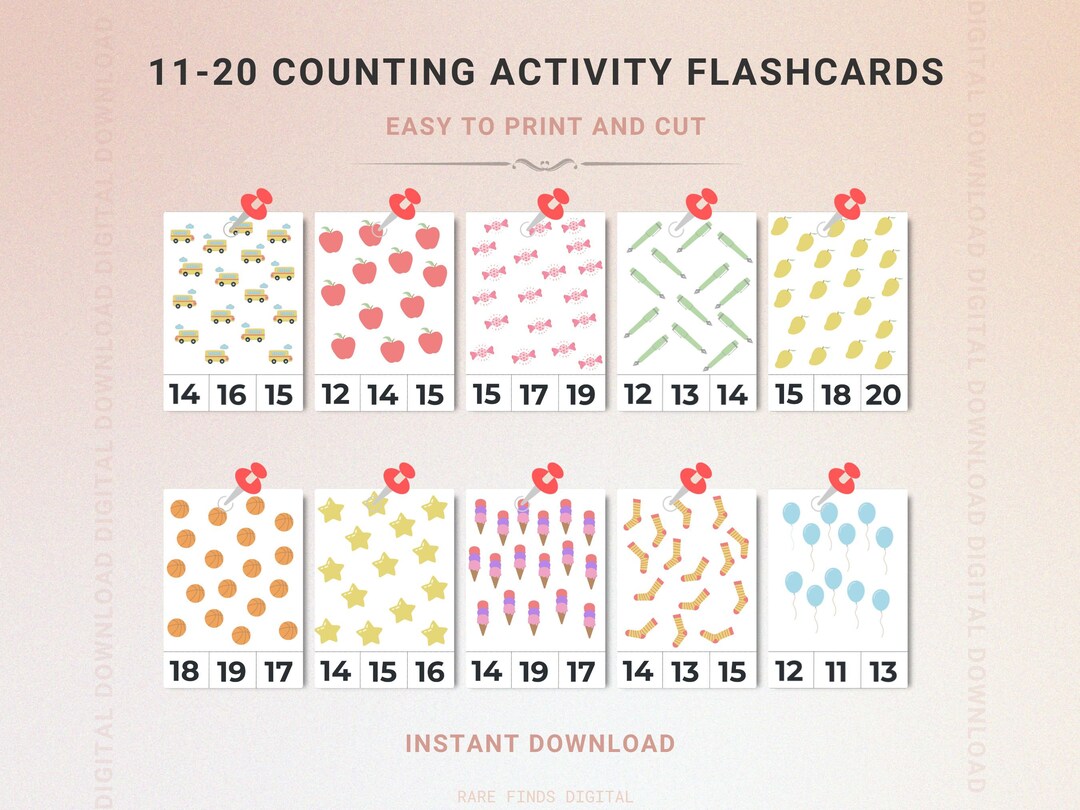 Printable Counting Flash Cards Educational Math Counting Flash - Etsy