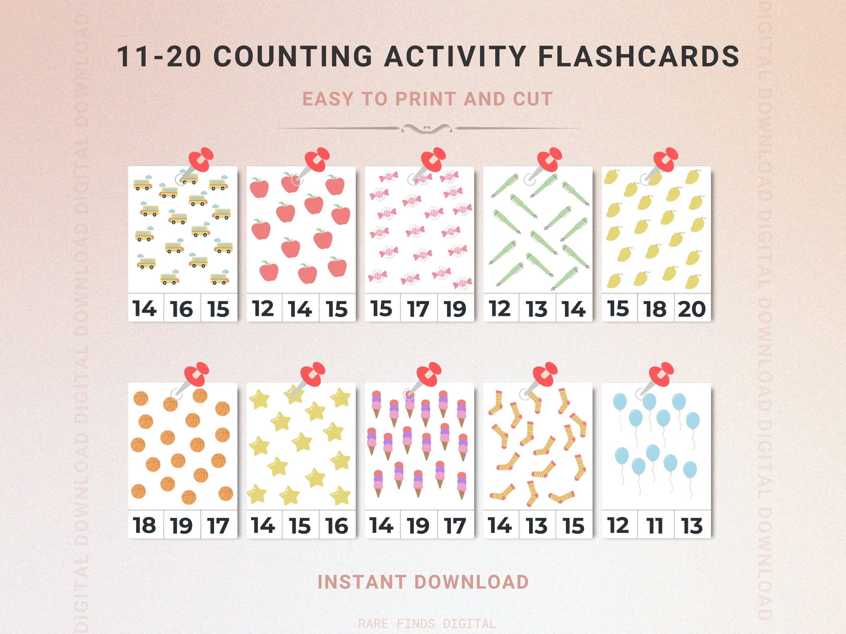 Printable Counting Flash Cards Educational Math Counting Flash - Etsy
