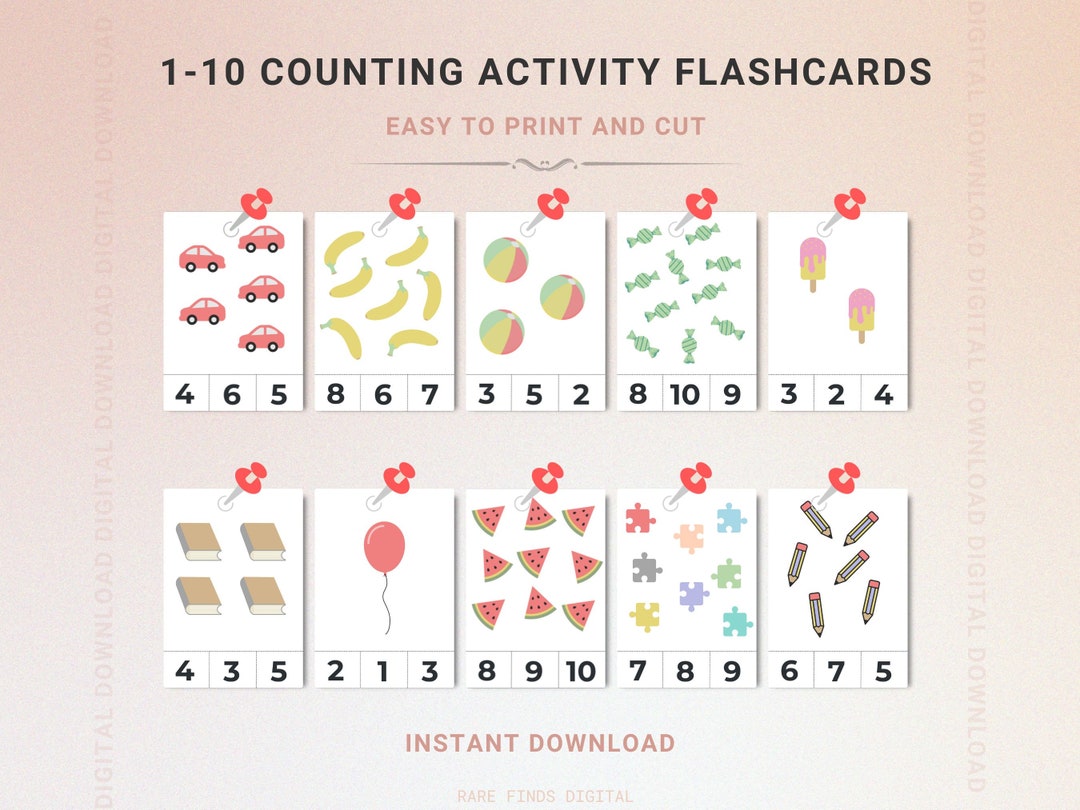 Printable Counting Flash Cards Educational Math Counting Flash - Etsy