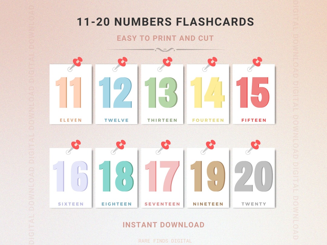 Printable Numbers Flash Cards Counting 11-20 (Instant Download) - Etsy