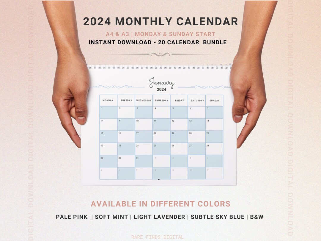 2024 Monthly Calendar Planner Bundle Landscape Sunday Start - Etsy