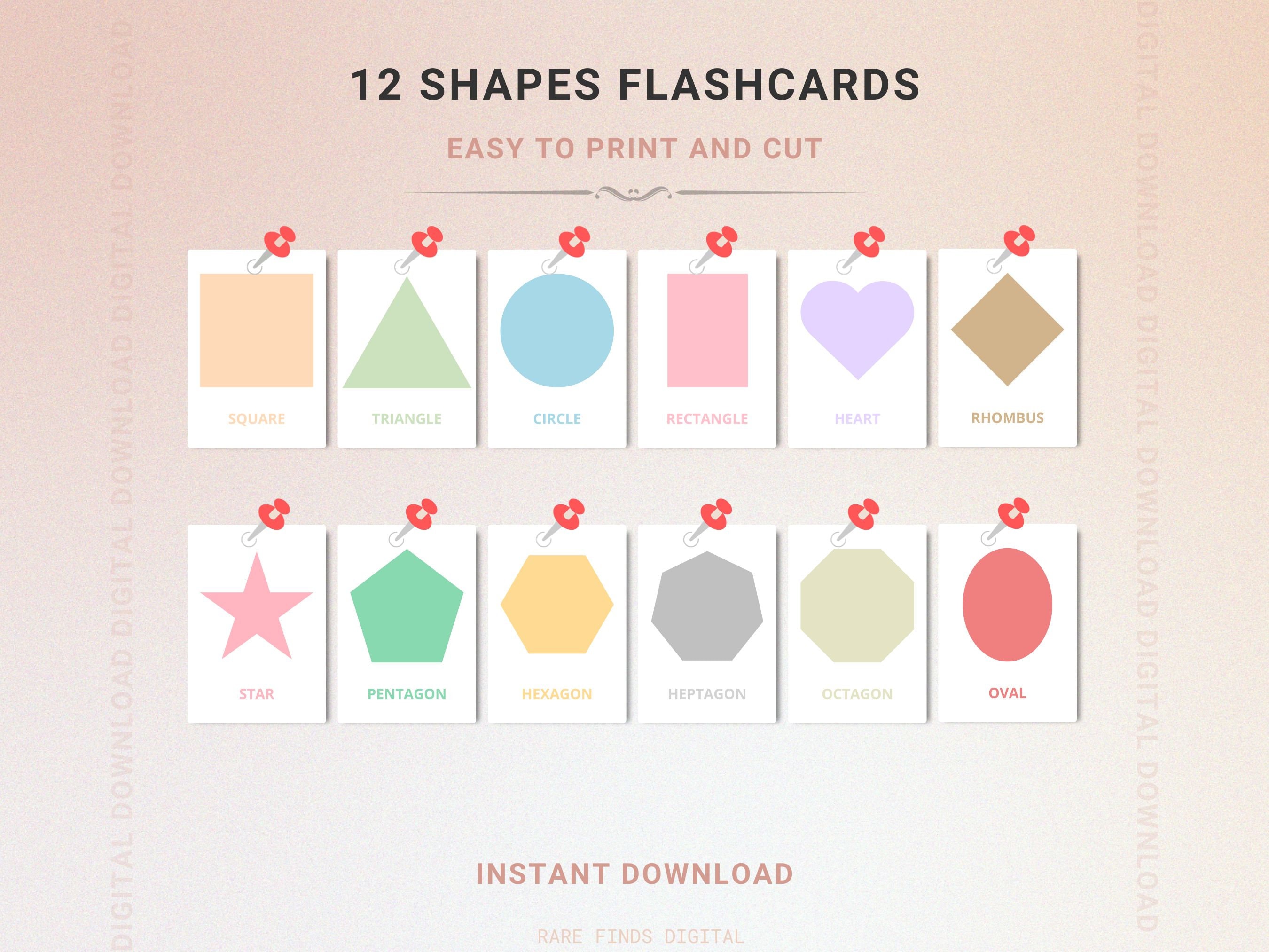 Geometric Shapes Flash Cards Printable for Kids Preschool - Etsy