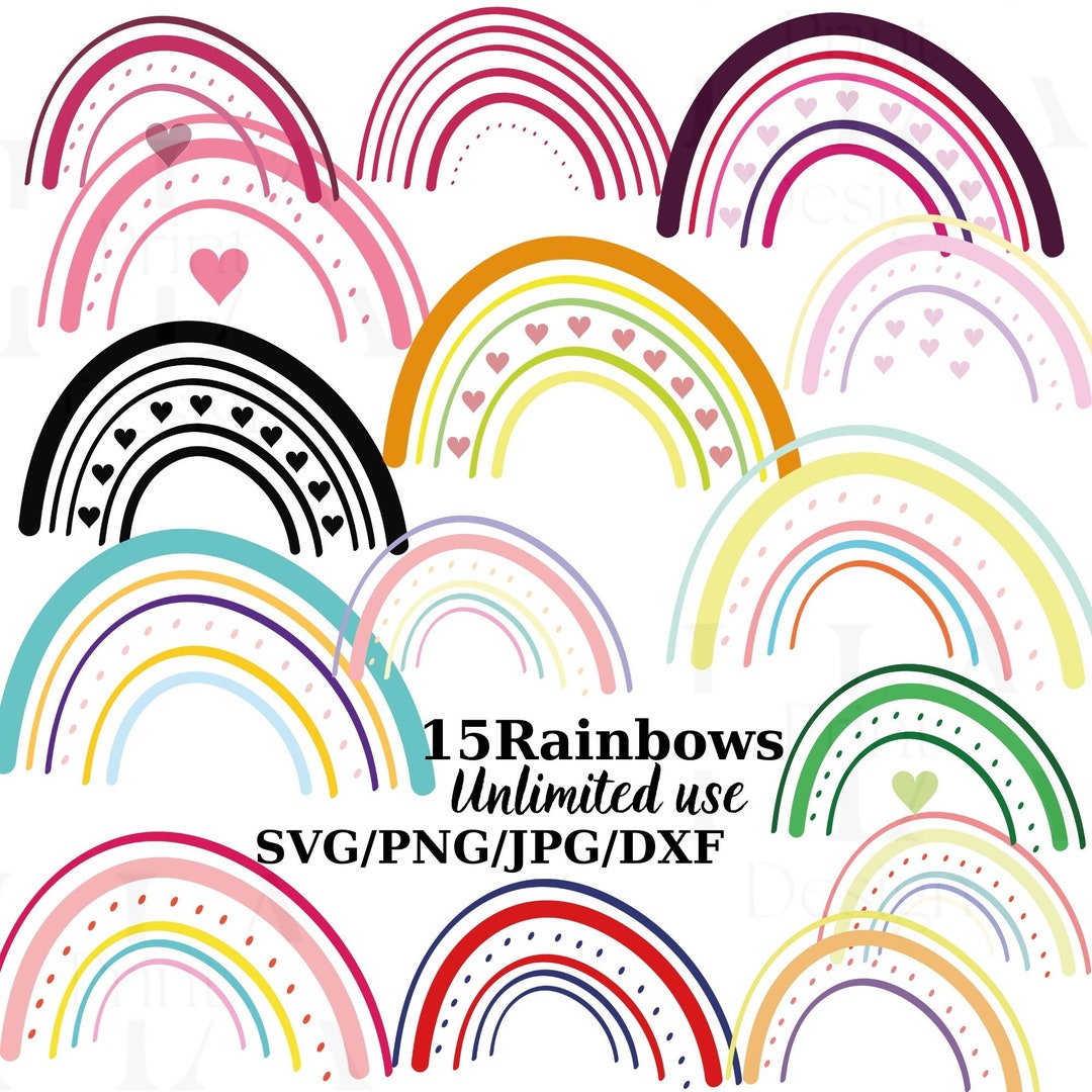 Svg Bundle,colorful SVG ,pastel Rainbow Svg, Rainbow With Heart ...
