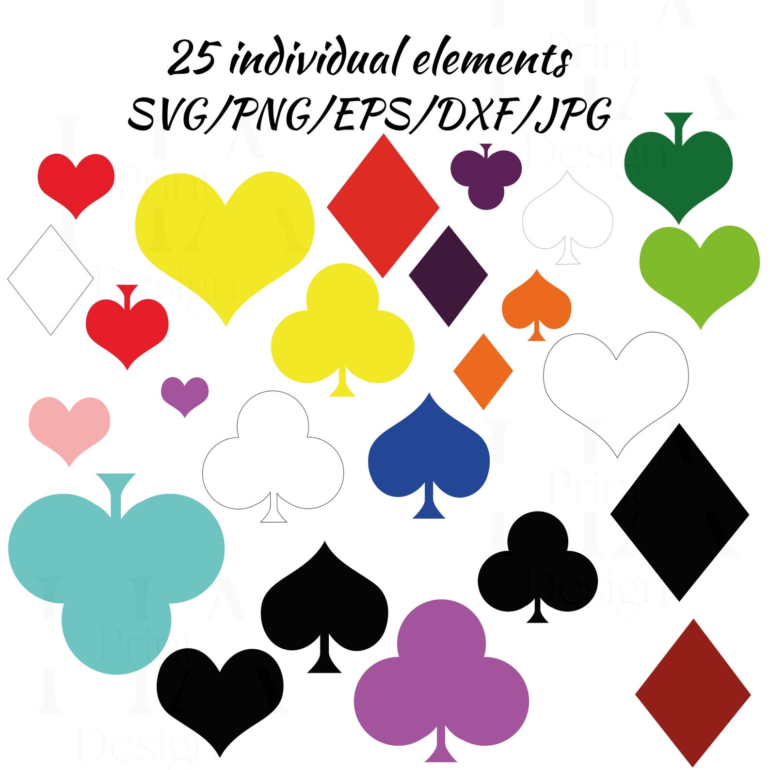 Playing Cards Cards Symbols-set of 25, Heart, Diamond, Spades,clubs Svg ...