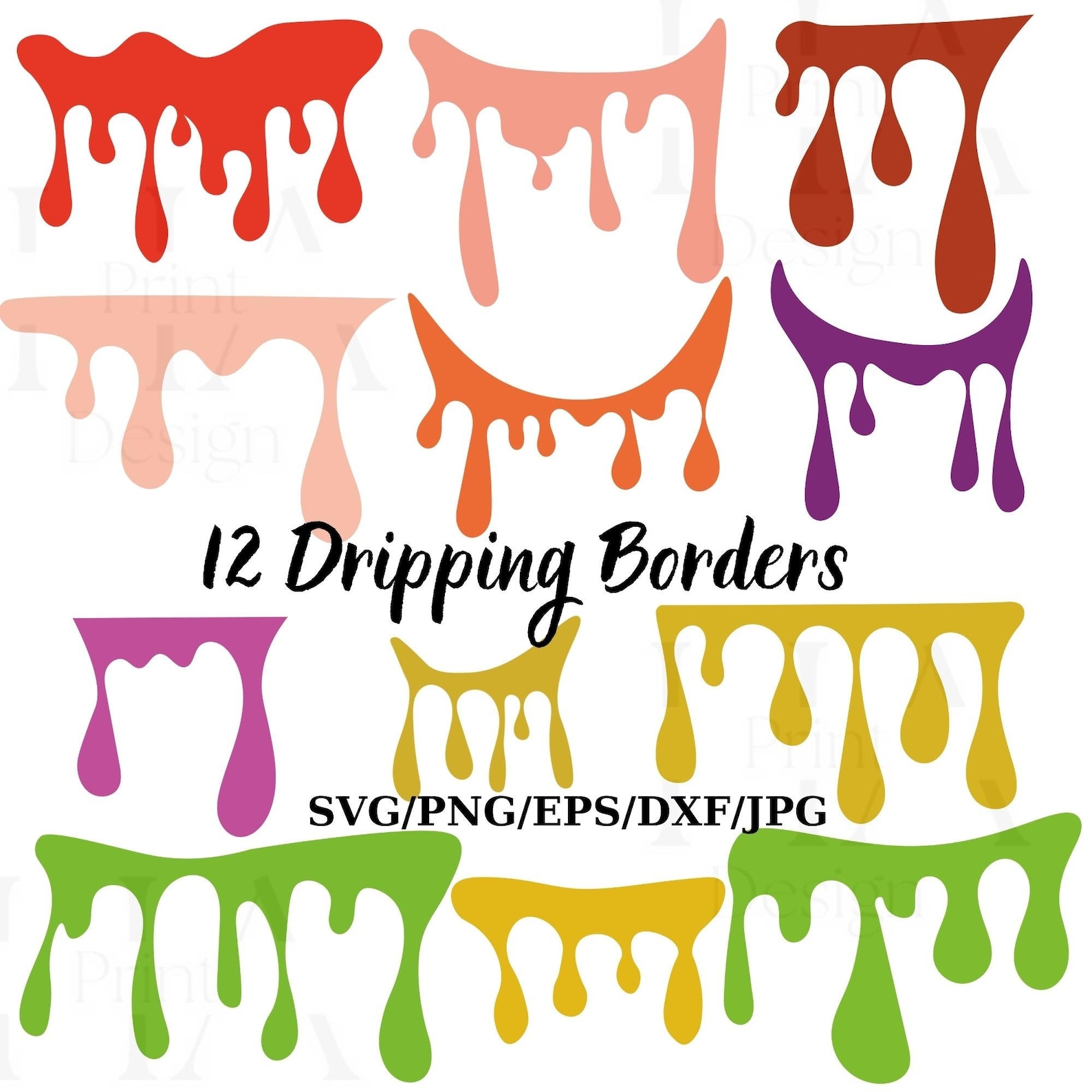 Unique Border Clip Art, Multicolored Liquid Borders, Funky Drip Border ...