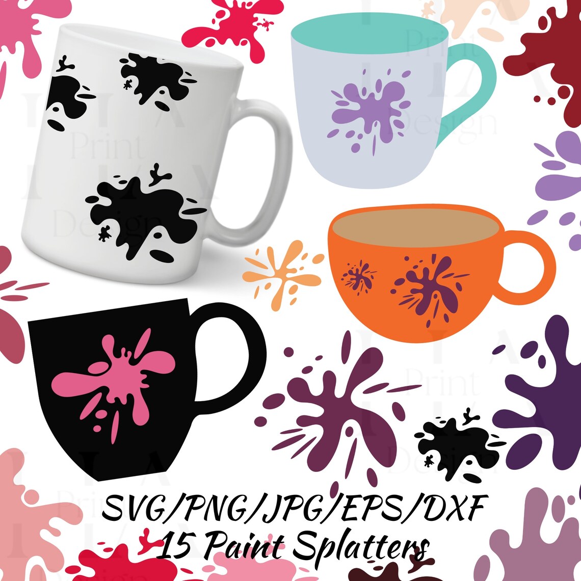 Set of 15 Paint Splatter Svg,colorful Paint Splatter,paint Spatter ...
