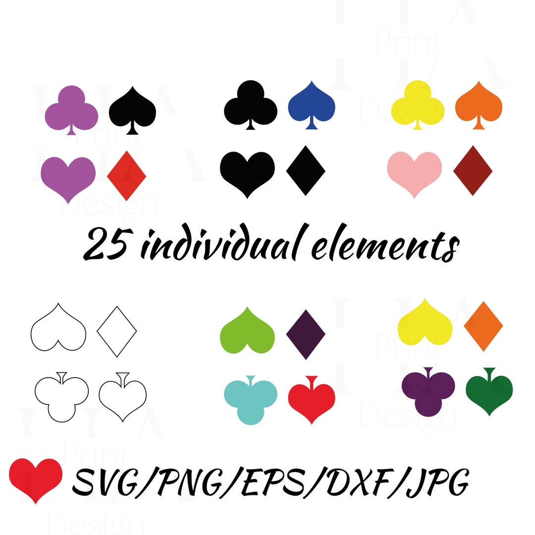 Playing Cards Cards Symbols-set of 25, Heart, Diamond, Spades,clubs Svg ...