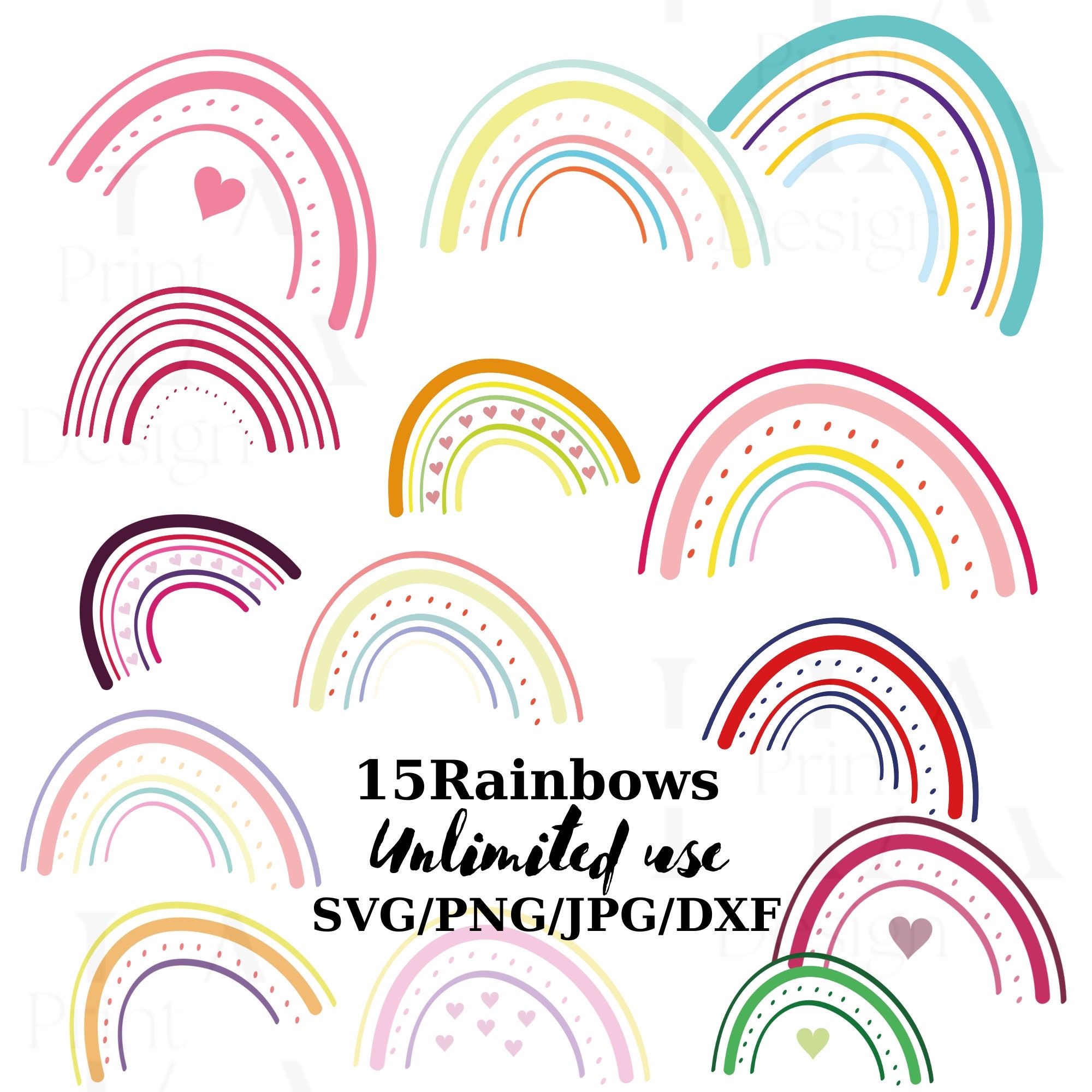 Svg Bundle,colorful SVG ,pastel Rainbow Svg, Rainbow With Heart ...