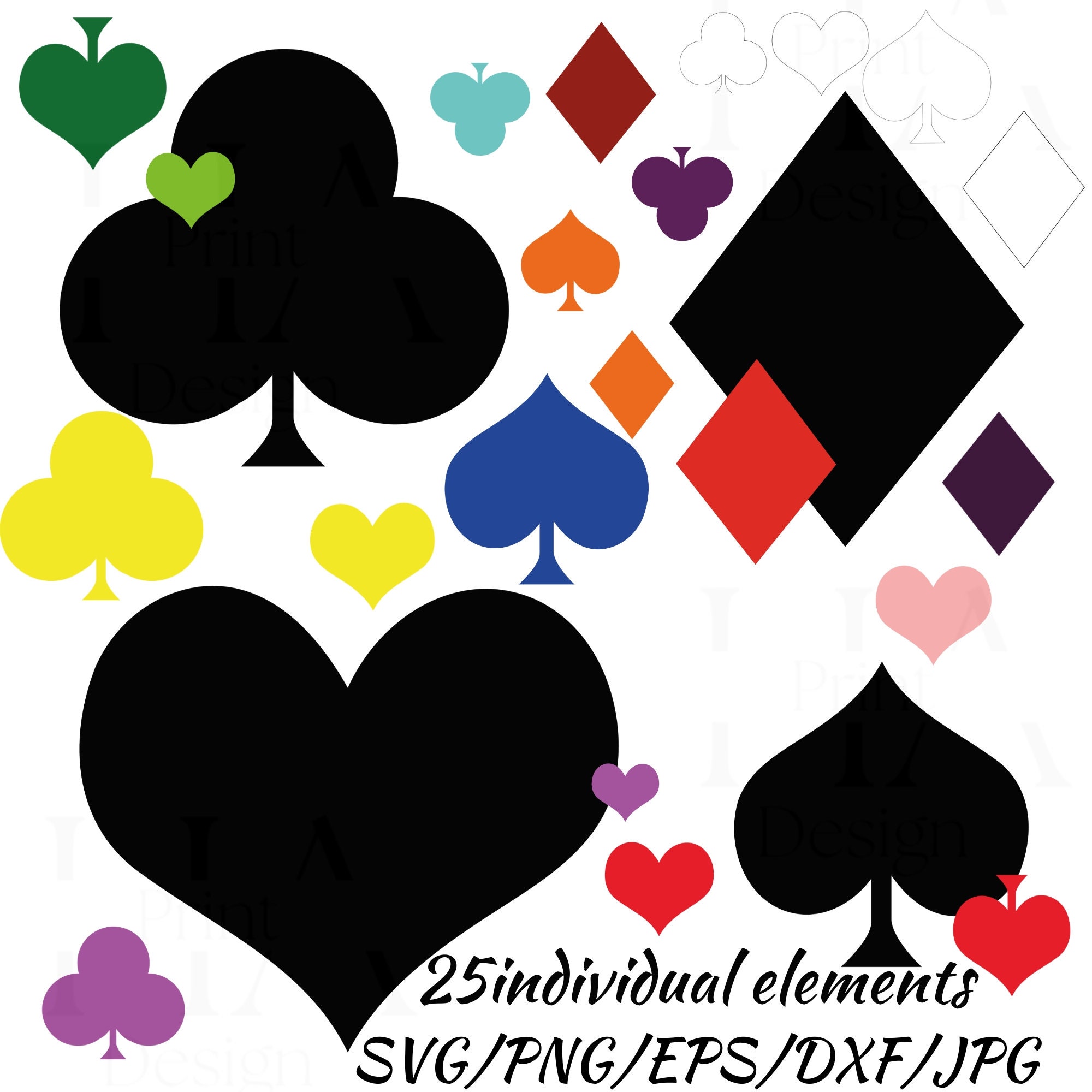 Playing Cards Cards Symbols-set of 25, Heart, Diamond, Spades,clubs Svg ...