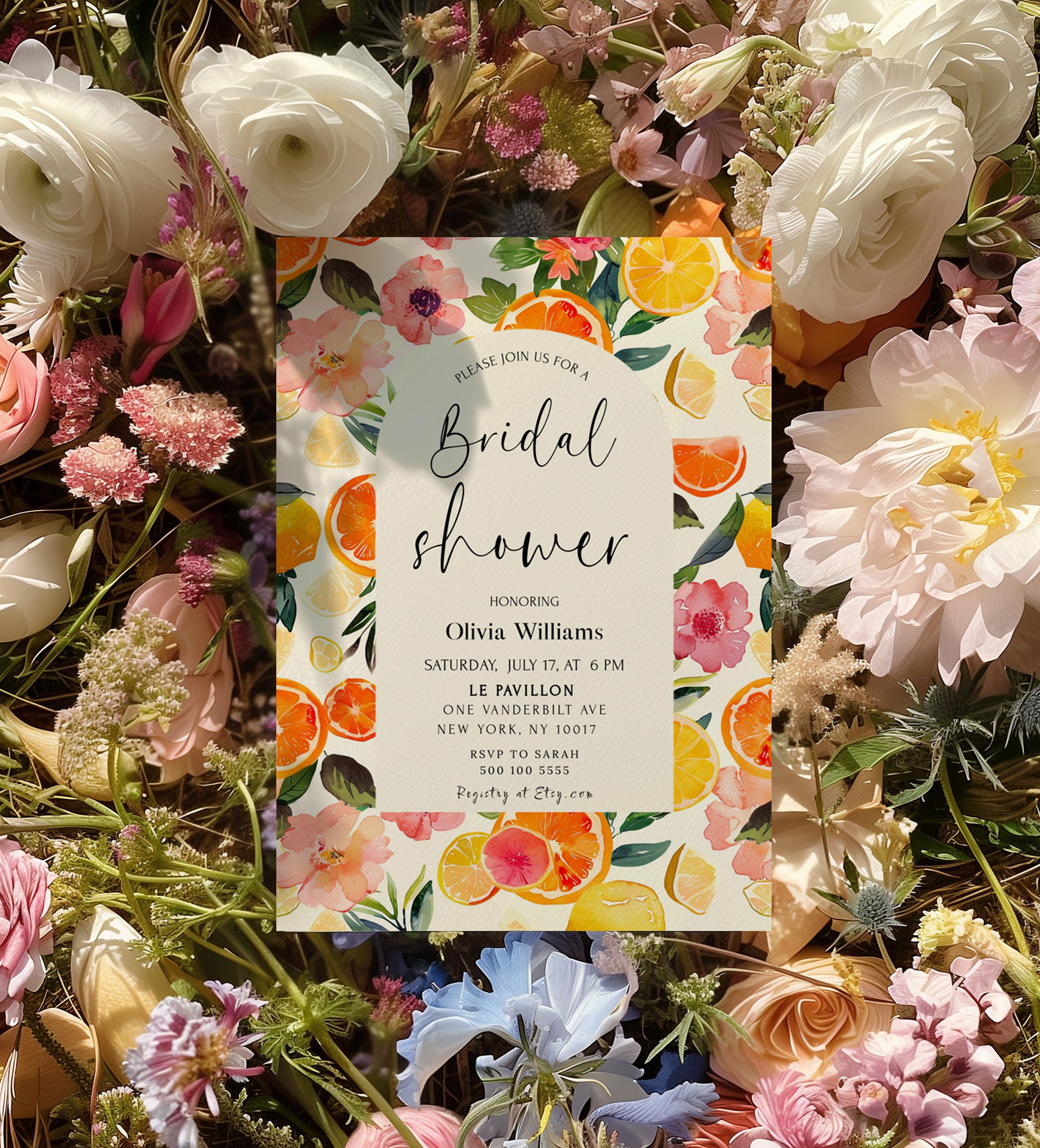 Citrus Bridal Shower Printable Invitation| Citrus Floral | Modern ...