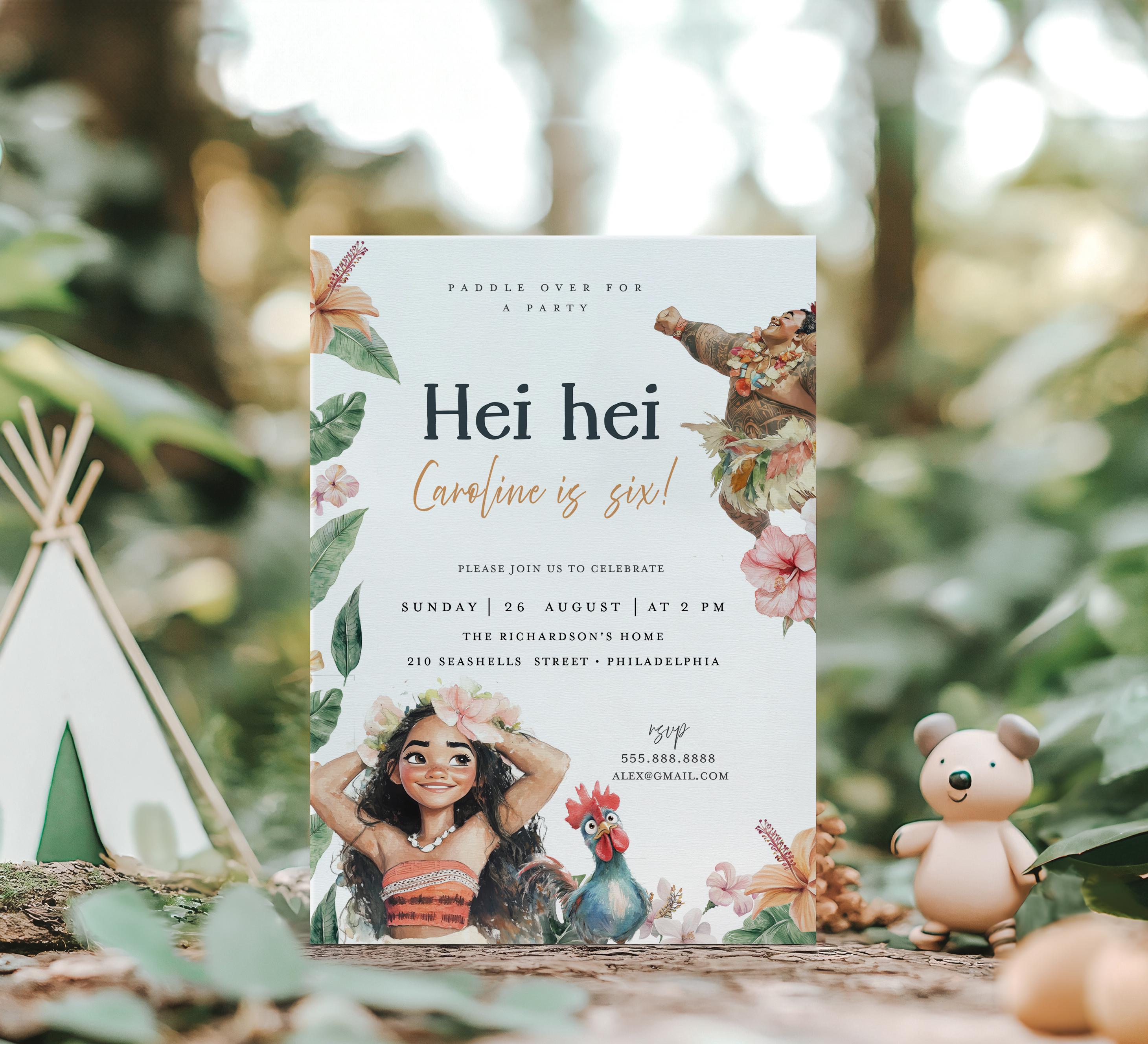 Hei Hei Birthday Invitation Template | Moana Party, Editable (instant ...