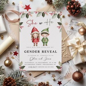 Christmas Gender Reveal Invitation Elf Gender Reveal Party Invite Elves ...