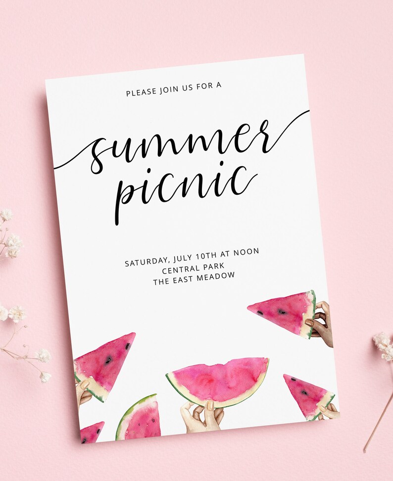 Summer Picnic Watermelons Printable Invitation Instant - Etsy
