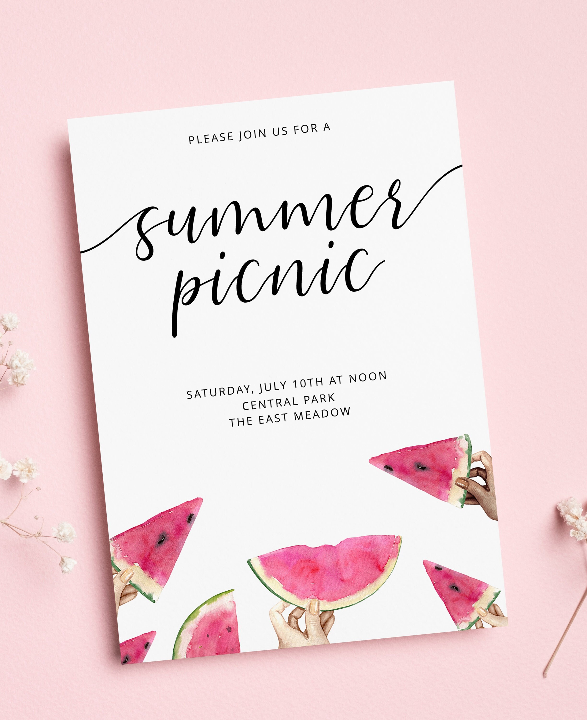 Summer Picnic Watermelons Printable Invitation Instant Download ...