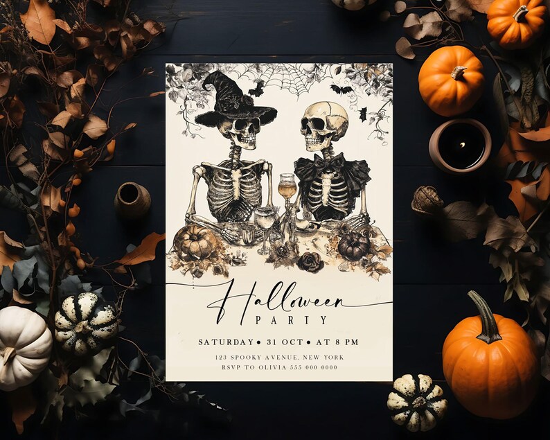 Vintage Halloween Party Editable Invitation | Halloween Adult Party ...