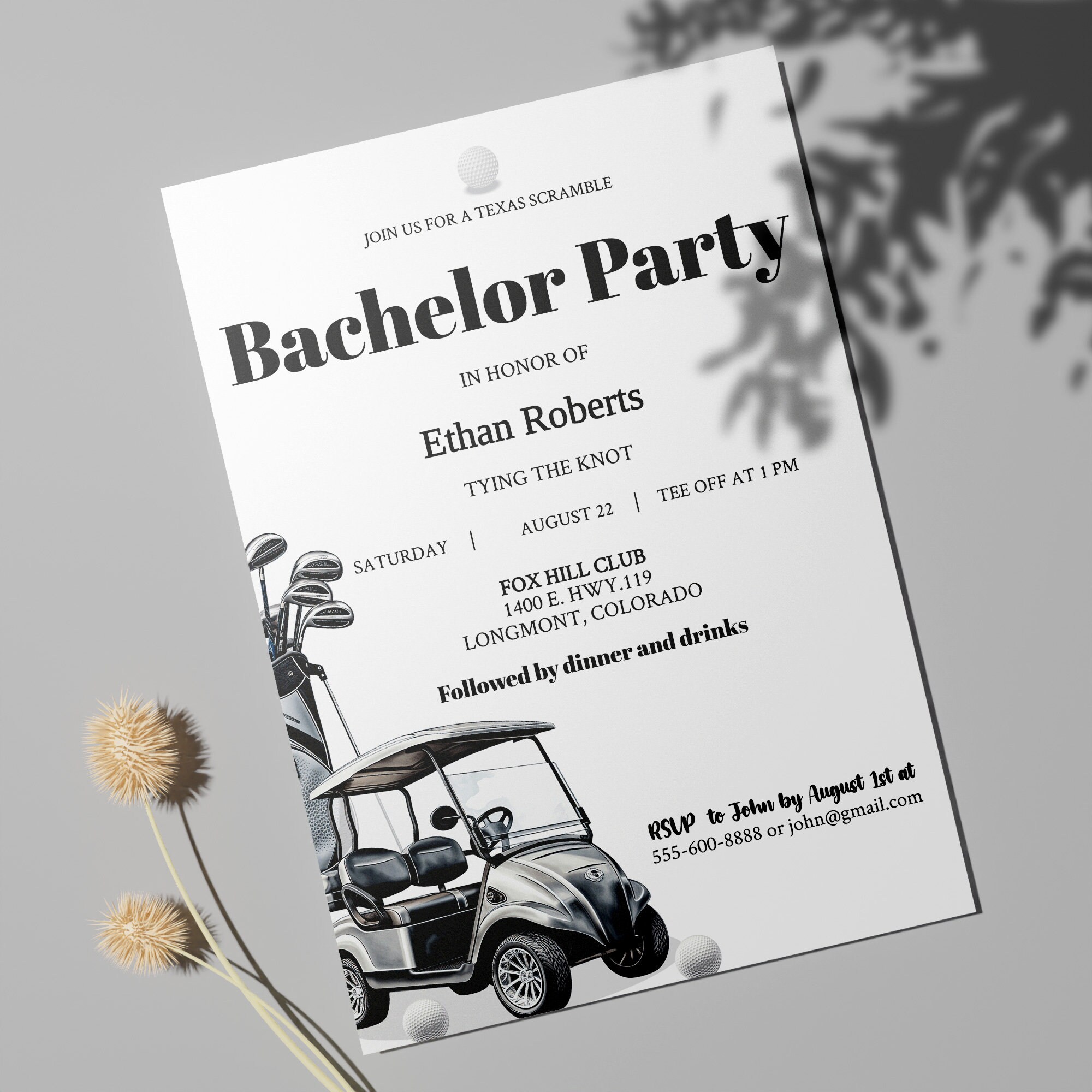 Golf Bachelor Party Invitation Golfing Theme Golf Ball Bachelor ...