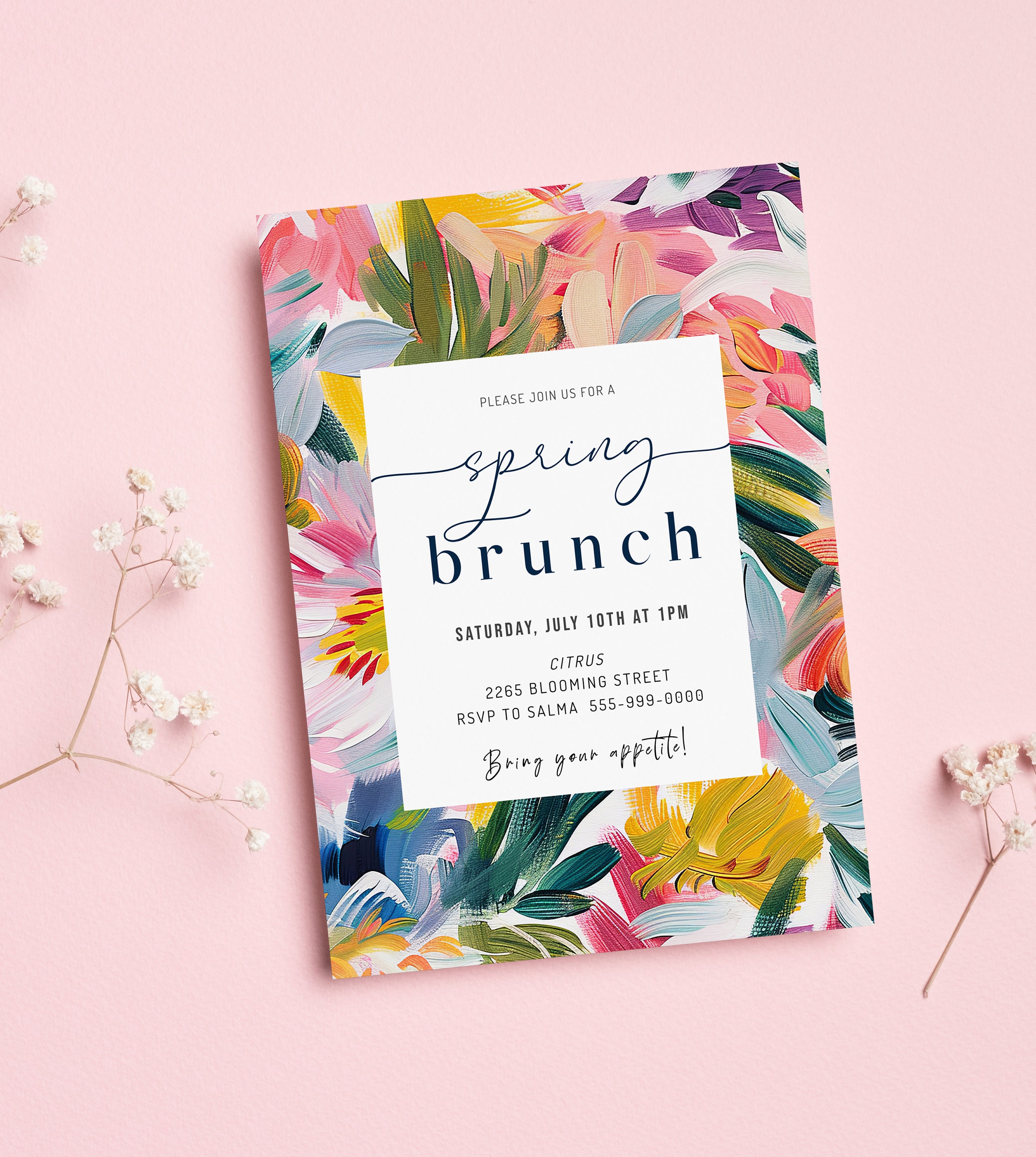 Spring Brunch Digital Invitation| Abstract Watercolor Flowers ...