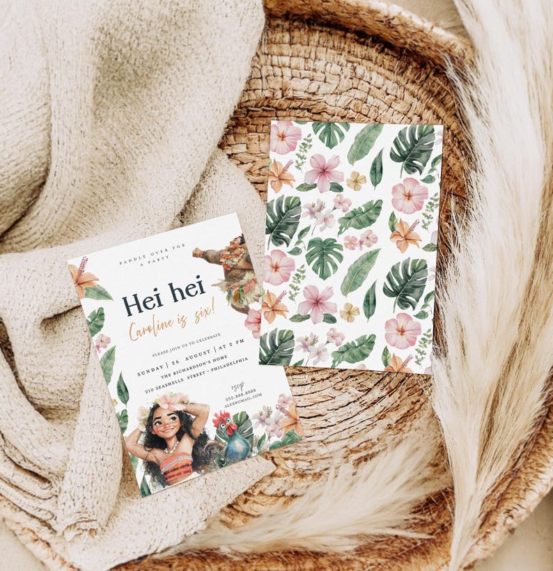 Hei Hei Birthday Invitation Template | Moana Party, Editable (instant ...