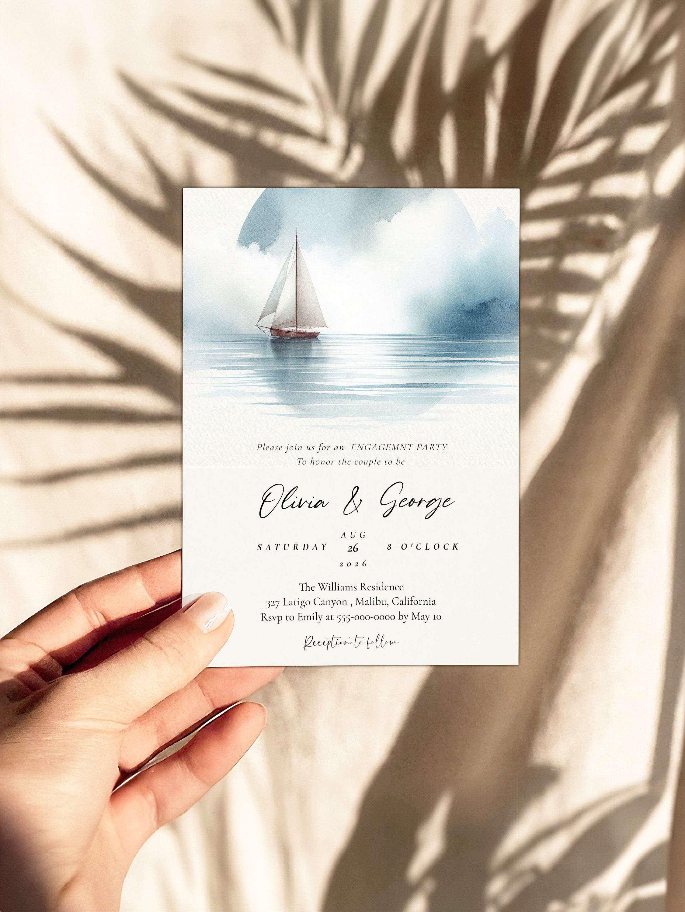 Sailing Engagement Invitation Template | Nautical Wedding Invitation ...