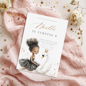 Black Tutu Ballerina and Swan Birthday Party Invitation | Ballet Theme ...