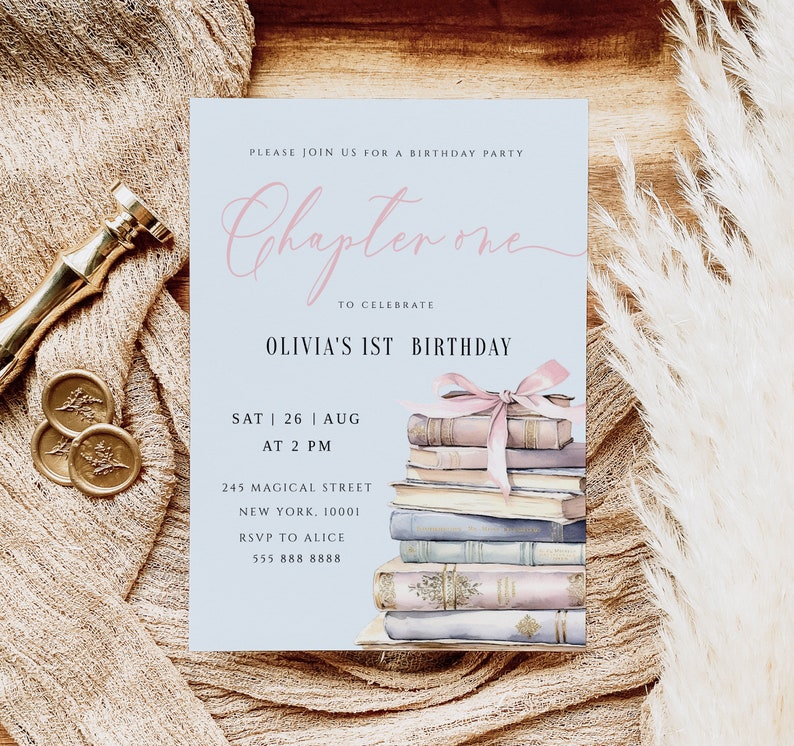 Chapter One Birthday Invitation Storybook Birthday Book Birthday Invite ...