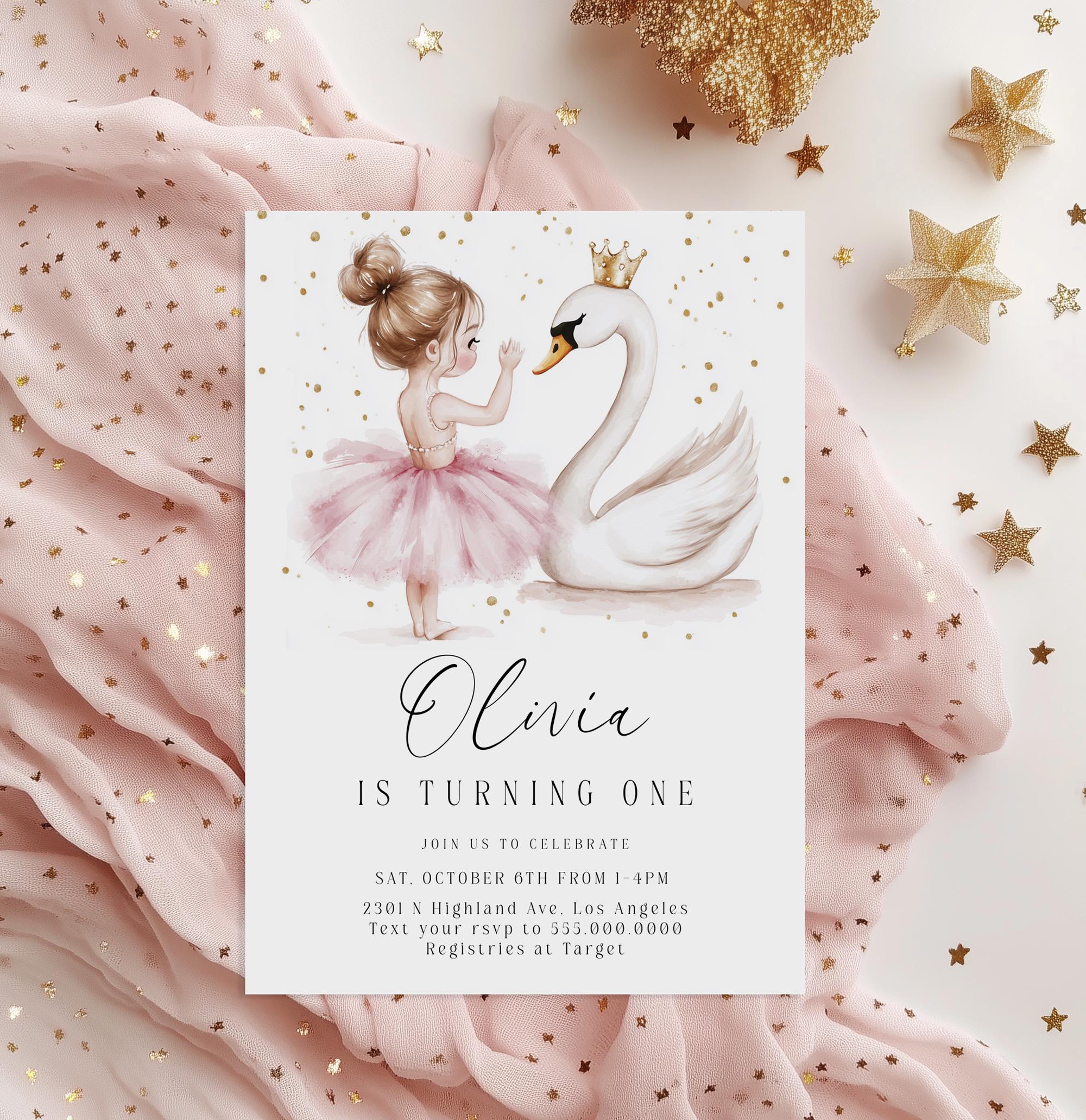 Ballerina Birthday Invitation: Swan Ballet Theme (editable, Instant ...