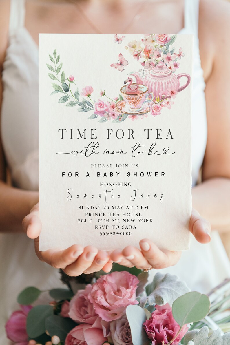 Tea Party Baby Shower Invitation | Floral, Editable (digital) - Etsy