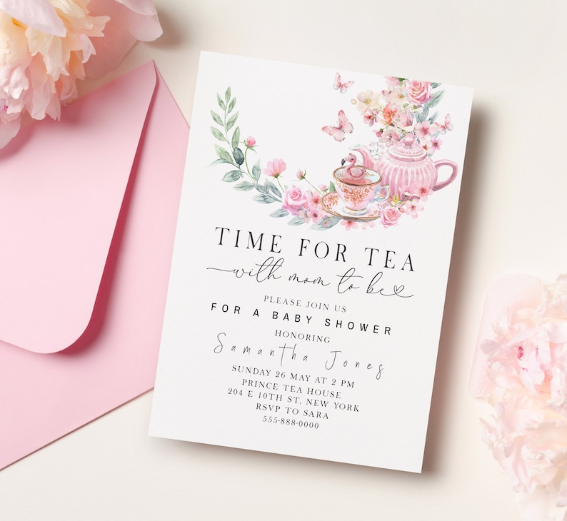 Tea Party Baby Shower Invitation | Floral, Editable (digital) - Etsy