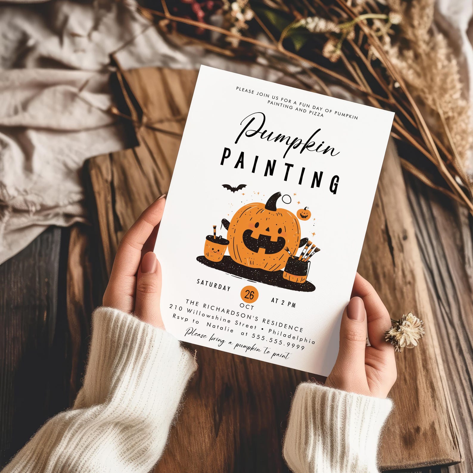 Pumpkin Painting Party Invitation | Kids Halloween, Editable (digital ...