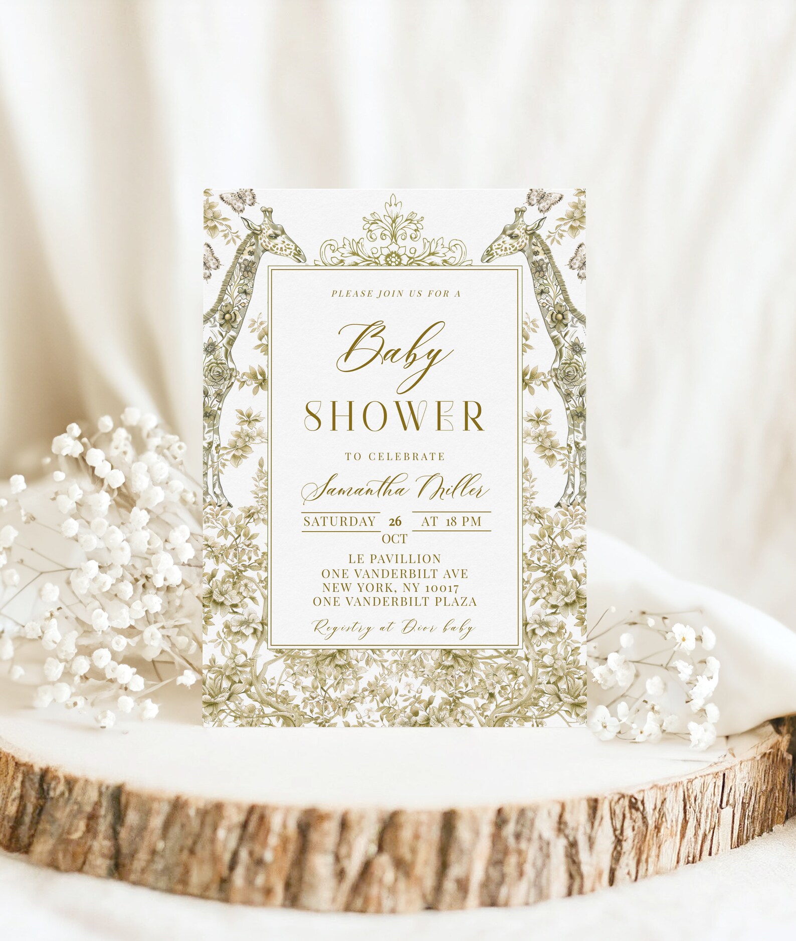 Neutral Toile De Jouy Baby Shower Invitation Template | Chinoiserie ...