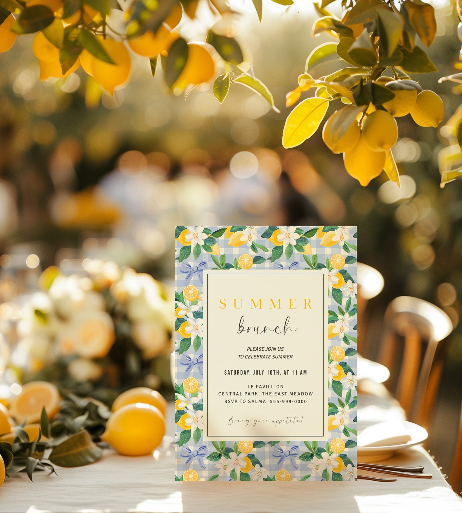 Summer Brunch Printable Invitation| Lemons and Bows | Instant Download ...