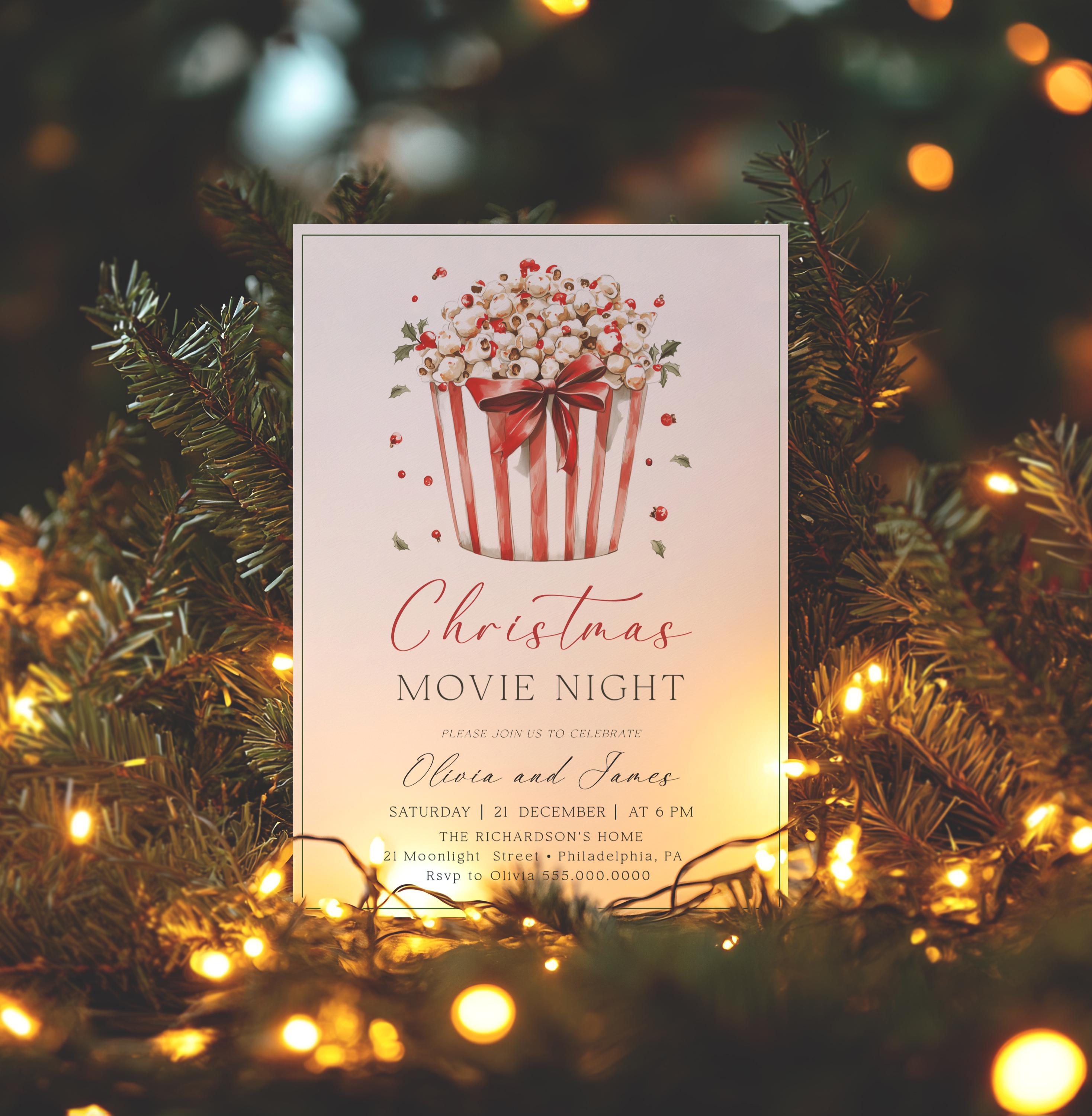 Christmas Movie Night Invitation | Movie Night Invite | Christmas Movie ...