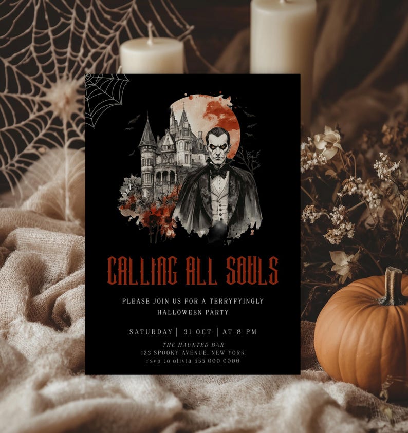 Dracula Halloween Party Invitation Calling All Souls Party Vampires ...