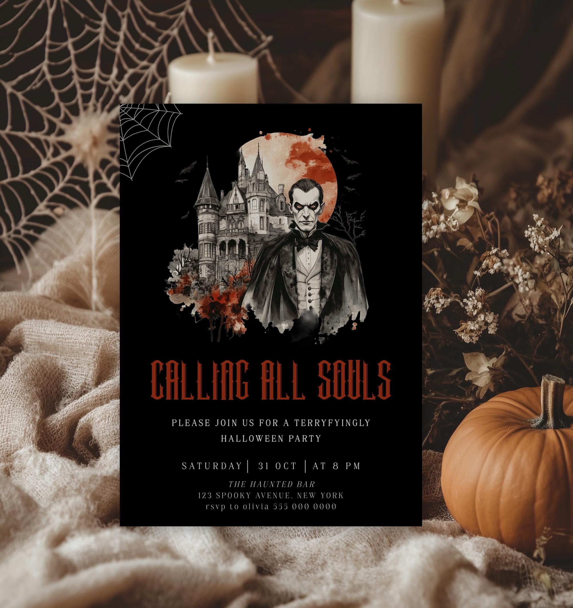 Dracula Halloween Party Invitation Calling All Souls Party Vampires ...